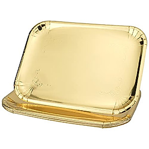 10PCS Gold Rectangle Trays, Heavy Duty Disposable Paper Cardboard for Platters, for Elegant Dessert Table Serving Parties, Cupcake Display, Birthday Party, Dessert, Weddings