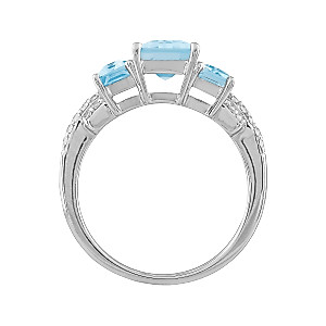 Welry Baguette-Cut Blue Topaz Ring with Cubic Zirconias in Sterling Silver, Size 8, Size 8