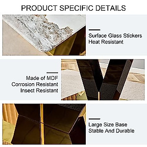 78’’ Modern Glass Dining Table for 8, Large Rectangular Dining Room Table with V-Shaped Bracket and Metal Base, Minimalist Kitchen Table for Restaurant, Meeting Room, Marble-Inspired Glass Desktop