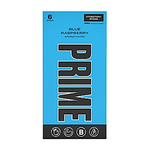 PRIME HYDRATION+ Sticks Blue Raspberry | Hydration Powder Single Serve Sticks | Electrolyte Powder On The Go | 250mg BCAAs, B Vitamins, Antioxidants | Low Sugar | Caffeine-Free | Vegan | 6 Sticks