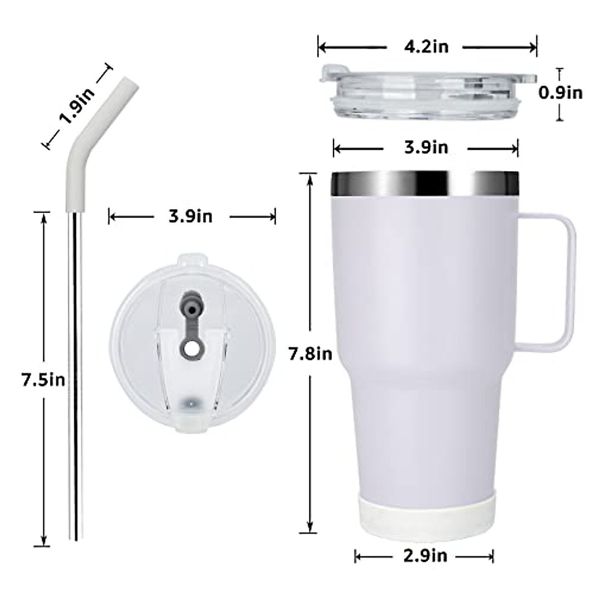 Sursip 30oz Insulated Mug/Tumbler With Lid and Straw,Stainless Steel Vacuum Tumbler,Keep Cold and Hot,BPA Free,Leak Proof,Dishwasher Safe,Car Holder,Gifts/Travel Mug/Coffee Tumbler(Whtie-1Pack)