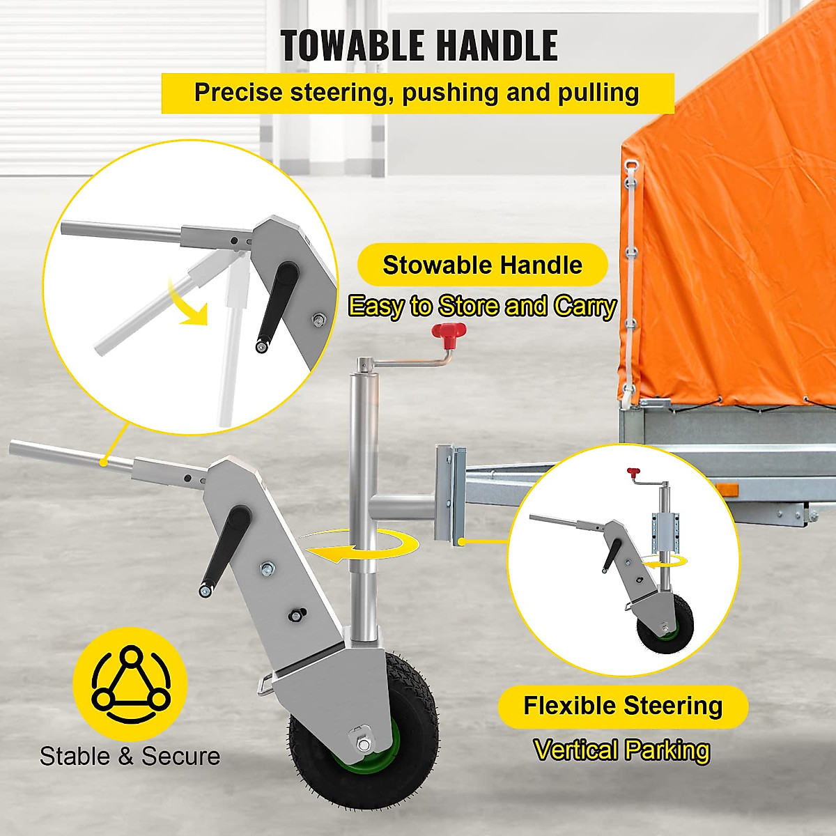 VEVOR Manual Trailer Dolly, 5000lb Load Capacity Trailer Mover Valet w/ 6.3" Hitch Plate & 10.63" Wheels, 10.64" Adjustable Height, Heavy-Duty Trailer Jack Tug for Car, RV, Boat, and Travel Trailers