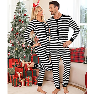 SWOMOG Womens Matching Family Onesie Pajamas Sets Christmas Couple One-Piece Romper Holiday Sleepwear Soft Stripe Clothing