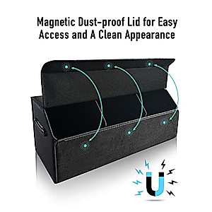 Fyzeoty Car Organizers and Storage - Trunk Organizer for Suv Sedan,Car Trunk Leather Storage Box,Extra Large,Magnetic Lid,Collapsible and Adjustable