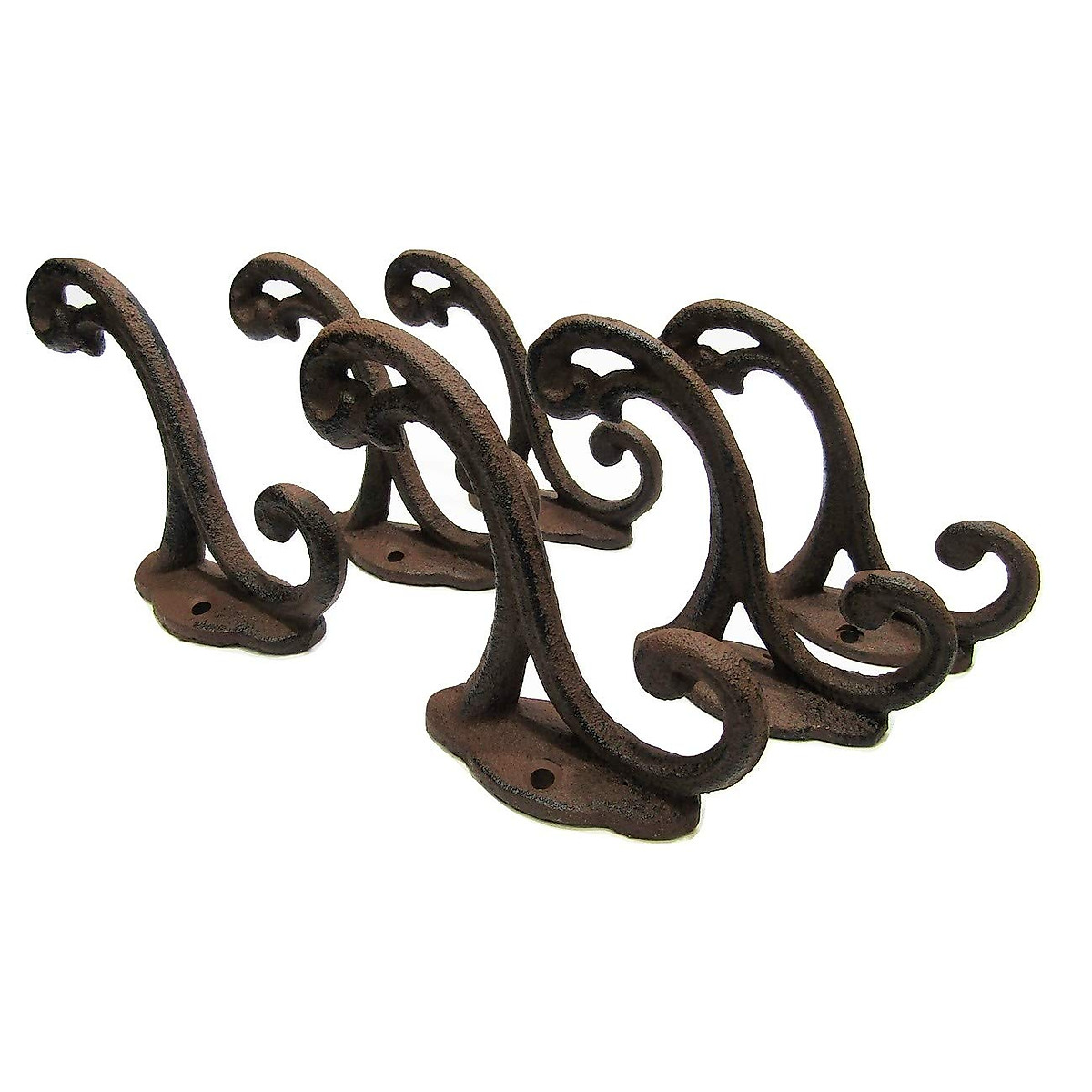 Cast Iron Coat Hat Hooks 3 Inch Set of 6 Double hook Rustic Antique Style