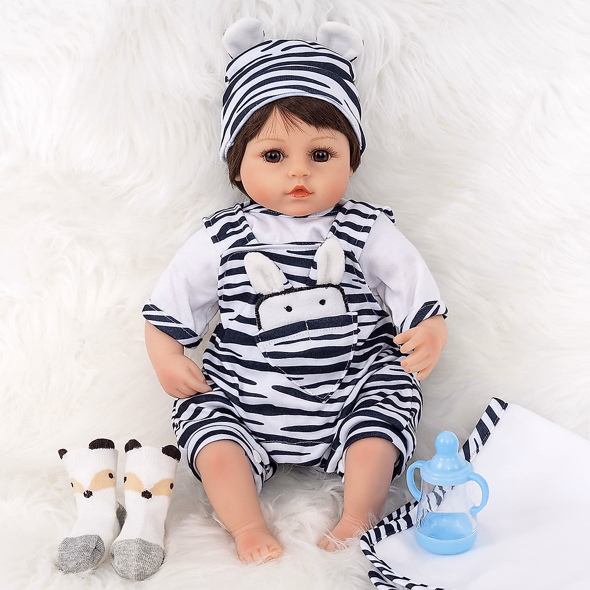 ENADOLL Reborn Baby Doll Realistic Silicone Vinyl Baby 16 inch Weighted Soft Body Lifelike Doll Gift Set for Ages 3+(Zebra Boy)