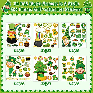 24 Sets St. Patrick's Day Crafts for Kids DIY Picture Frames Craft Kits Irish Shamrock Paper Photo Frames Saint Patricks Day Arts and Crafts with Stickers for Party Favors Home Class Game Activities