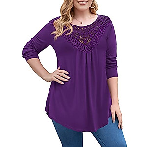 a.Jesdani Plus Size Tops for Womens Tops Womens Long Sleeve Tops Casual Tunic Lace Top Purple, 4x