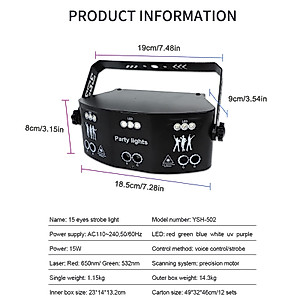 15 Eyes RGB Dj Disco Party Light Strobe Stage Lighting Effect LED Projector by DMX512 Control and Sound Activated Ravelight for Home Birthday Parties Karaoke KTV