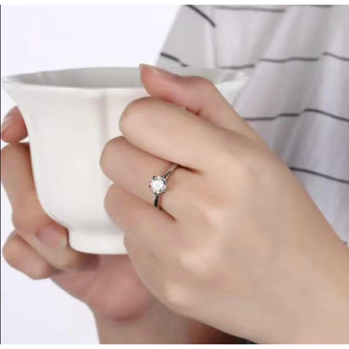 Bynetta Women 3 Pairs Jewelry Set 925 Sterling Silver Chain Necklace Earrings and Ring for Women for Party (3 Pcs White Gold)