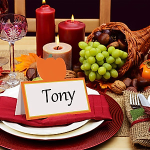 Outus 25 Pieces Thanksgiving Greeting Place Cards 4 x 2 Inch Fall Guest Seating Tent Cards Autumn Table Name Place Cards with Pumpkin Turkey Witch Hat Design for Thanksgiving Dinner Party Supplies