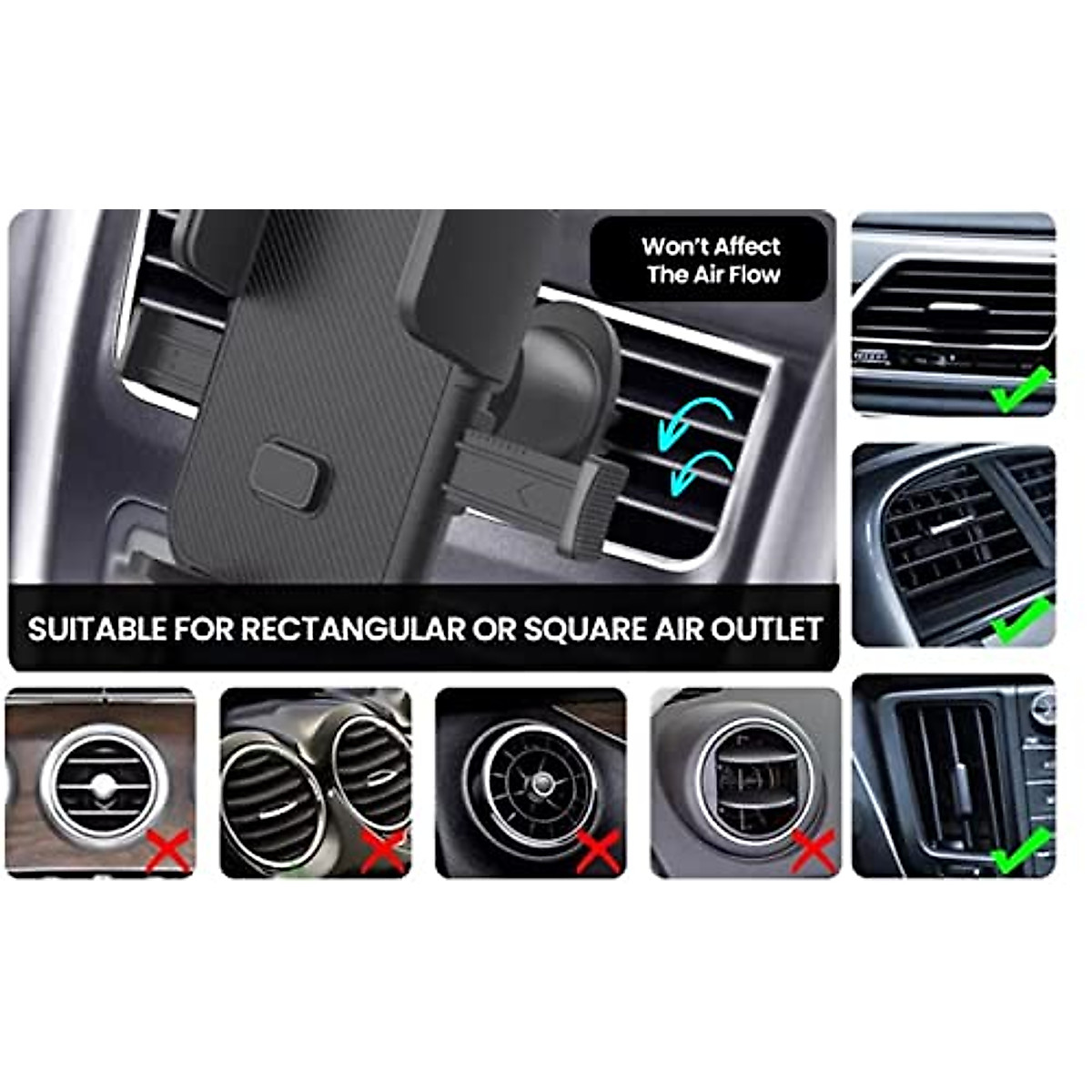 NMOC [Upgraded] Polycarbonate Air Vent Cell Phone Holder for Car, Hands Free Mount With Adjustable Steel Hook, Compatible With Most Smart Phones Including iPhone 14 13 Galaxy S22 S21 S20 And More