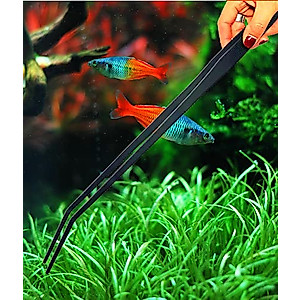 Serdokntbig Aquarium Tweezers Stainless Steel Curved Tweezer with Carbonation Protection Coating Against Rust Long Reptiles Feeding Tongs for Aquatic Plants Spider Snakes Lizards, Black Curved