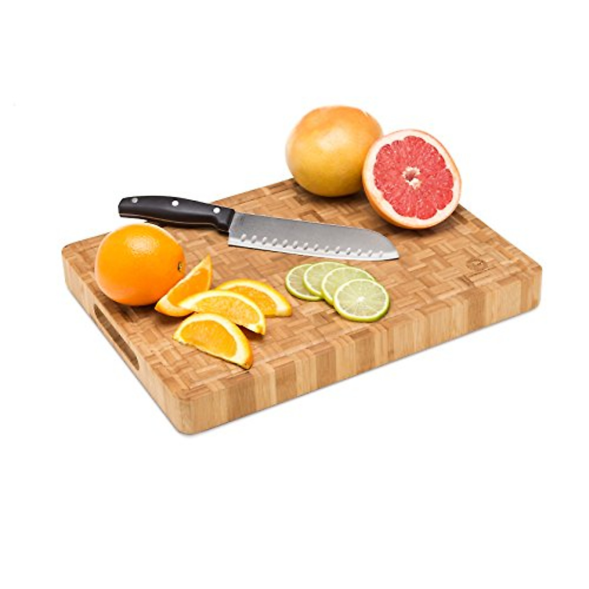 End Grain Wood Bamboo Cutting Board for Kitchen, Commercial Use - Extra Large, Thick Butcher Block with Juice Groove, Handles, and Non-Slip Feet for Chopping Veggies, Carving Meat, Bread and Cheese