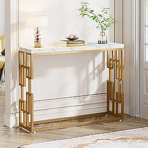 Tribesigns Gold Console Table, Modern 42.5" Sofa Tables Entryway Hallway Foyer Table, White Faux Marble Tabletop Sofa Table Behind Couch with Gold Metal Legs for Living Room, Easy Assembly