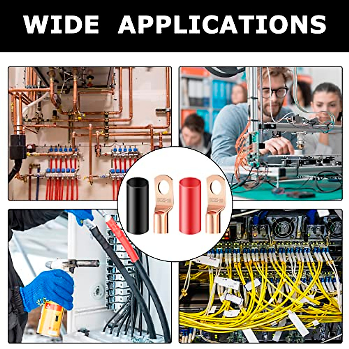 Sieral 400 Pcs Copper Wire Lugs with Heat Shrink Set, AWG2 4 6 8 10 12, 200 Battery Cable Ends Rings Terminal Connectors Tubing Assortment Kit,