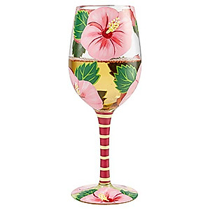 Enesco Designs by Lolita Hibiscus Dreams Artisan Wine Glass, 1 Count (Pack of 1), Multicolor