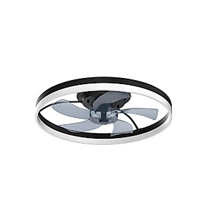 STERREN 20'' Modern Low Profile Ceiling Fan with Light, Bedroom LED Ceiling Fan with Remote Control, Bladeless Flush Mount Black Fan Lights Ceiling Fixtures for Living Room,Small Room