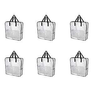 Pack of 6 Extra Large Clear Storage Bag for Clothing,Recycling Bags, Moisture Protection Bags,Bedroom Closet,Heavy-Duty Storage Tote with Zippers