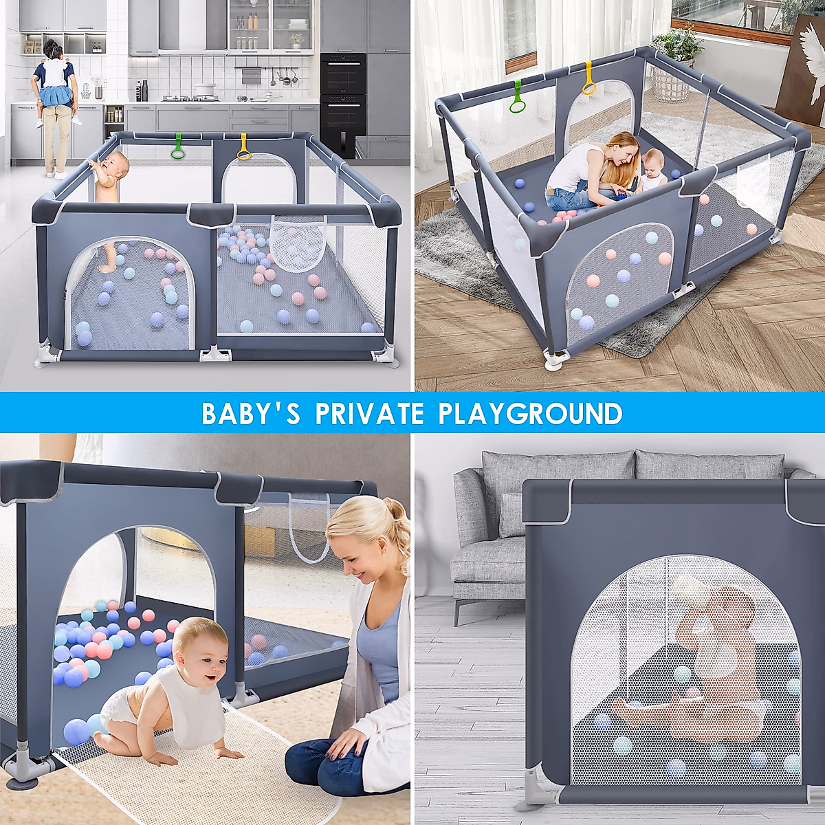 BAIYI Baby Playpen, Baby Playpen for Toddle, Playpen for Babies with Gate Indoor & Outdoor Kids Activity Center with Anti-Slip Base, Sturdy Safety Playpen with Soft Breathable Mesh, Play Yard