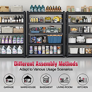 Gadroad Garage Storage Shelves, 5 Tier Adjustable Heavy Duty Shelving Units, 72" H Utility Racks Industrial Metal Shelf Organizer for Pantry, Kitchen, Closet, Basement, 23D x 47.4W x 72.4H, Black