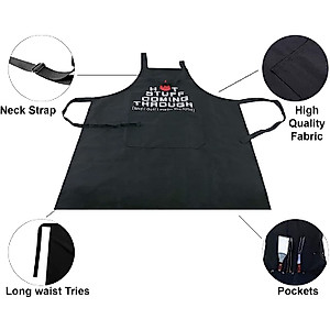 Premium Quality Cooking Apron – Funny Apron - Chef Apron – BBQ Apron – Hot stuff coming through, Black, colorsize