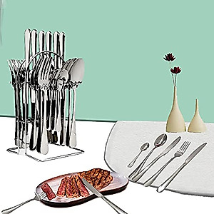 HYCSC Silverware Sets with Holder, Premium Stainless Steel Tableware Set, Mirror Polished Flatware Cutlery Set - Include Knife, Fork and Spoon, Dishwasher Safe, Nice Family Utensil Gift Set (Silver)