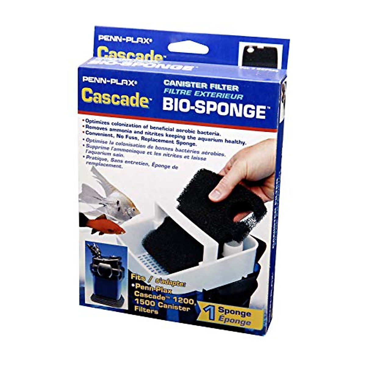 Penn-Plax Cascade 1200/1500 GPH Canister Filter Aquarium Bio Sponge Replacement; 1 Pack
