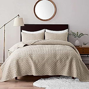 B2EVER Beige King Size Quilt Bedding Sets with Pillow Shams, Lightweight Soft Bedspread Coverlet, Quilted Blanket Thin Comforter Bed Cover for All Season Spring Summer, 3 Pieces, 104x90 inches