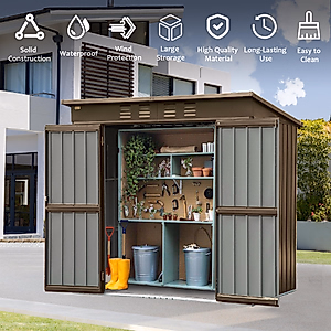Outdoor Storage Shed, 6 x 4 ft, Galvanized Metal, Brown, for Garden, Backyard, Lawn, Terrace Tool Storage