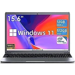 SGIN Laptop 15.6 Inch Laptops Computer, 12GB DDR4 512GB SSD with Intel Celeron N5095 Processor(Up to 2.9GHz), FHD 1920x1080, Dual Band WiFi, Webcam, USB 3.0, Bluetooth 4.2
