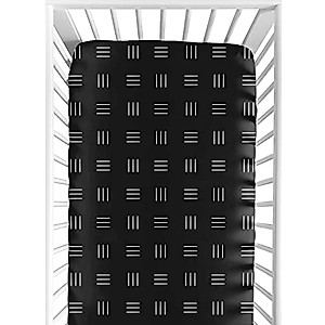Sweet Jojo Designs Black and White Boho Mudcloth Boy or Girl Fitted Crib Sheet Baby or Toddler Bed Nursery - White Black Bohemian Woodland Tribal Southwest Mud Cloth Hatch Gender Neutral Triple Line