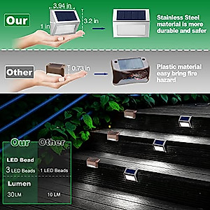 JSOT Solar Lights Outdoor for Deck,Waterproof Solar Garden Lights Decorative Outside Lamp for Walkway,Fence Post,Backyard,Railing,Wall,Pool,Step,Stairs 8 Lights Cool White