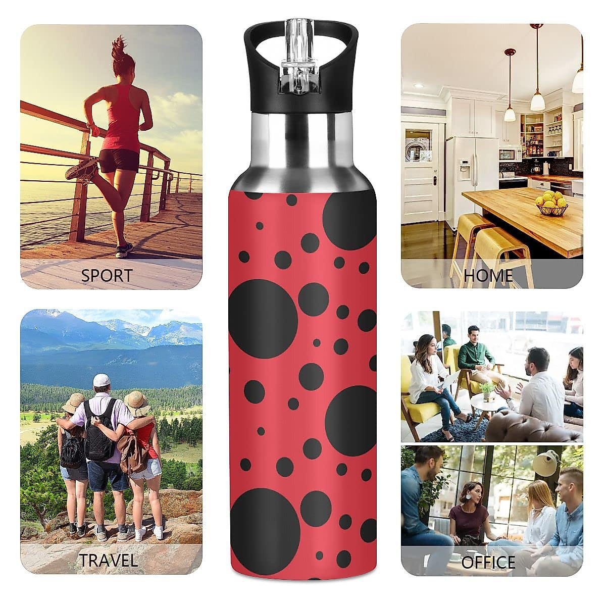 xigua Ladybug Water Bottle Double Walled Stainless Steel Leak Proof Thermo Flask for Sports Gym Cycling Outdoor,20 oz.