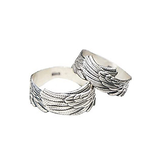 990 Pure Silver Vintage Feather Ring For Men and Women, Silver angel wings ring, wrap around the finger, couple rings or for individual man or woman ring, silver jewelry (Large / 7 - 9)
