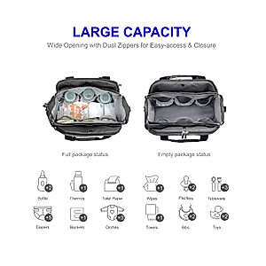 Suavezilla Diaper Bag, Multifunction Travel Tote Diaper Bag for Mom and Dad,Multi-Compartment Baby Bag for Boys and Girls with Changing Pad,Insulated Pockets,Large Capacity-Grey