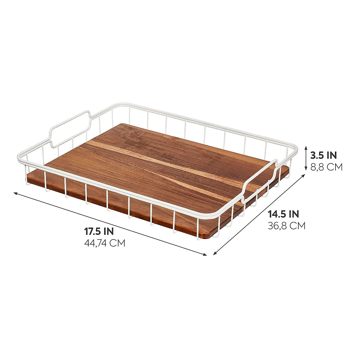 The Ría Safford Collection by iDesign Acacia Wood and Wire Serving Tray, 14.5" x 7.5" x 3.2", Coconut