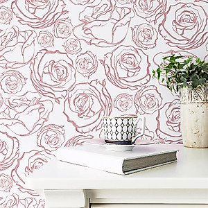 Safiyya Pink Floral Wallpaper Peel and Stick Wallpaper Pink and White Contact Paper Rose Removable Wallpaper Peel and Stick Wallpaper Boho Wallpaper for Bedroom 118'' × 17.3''