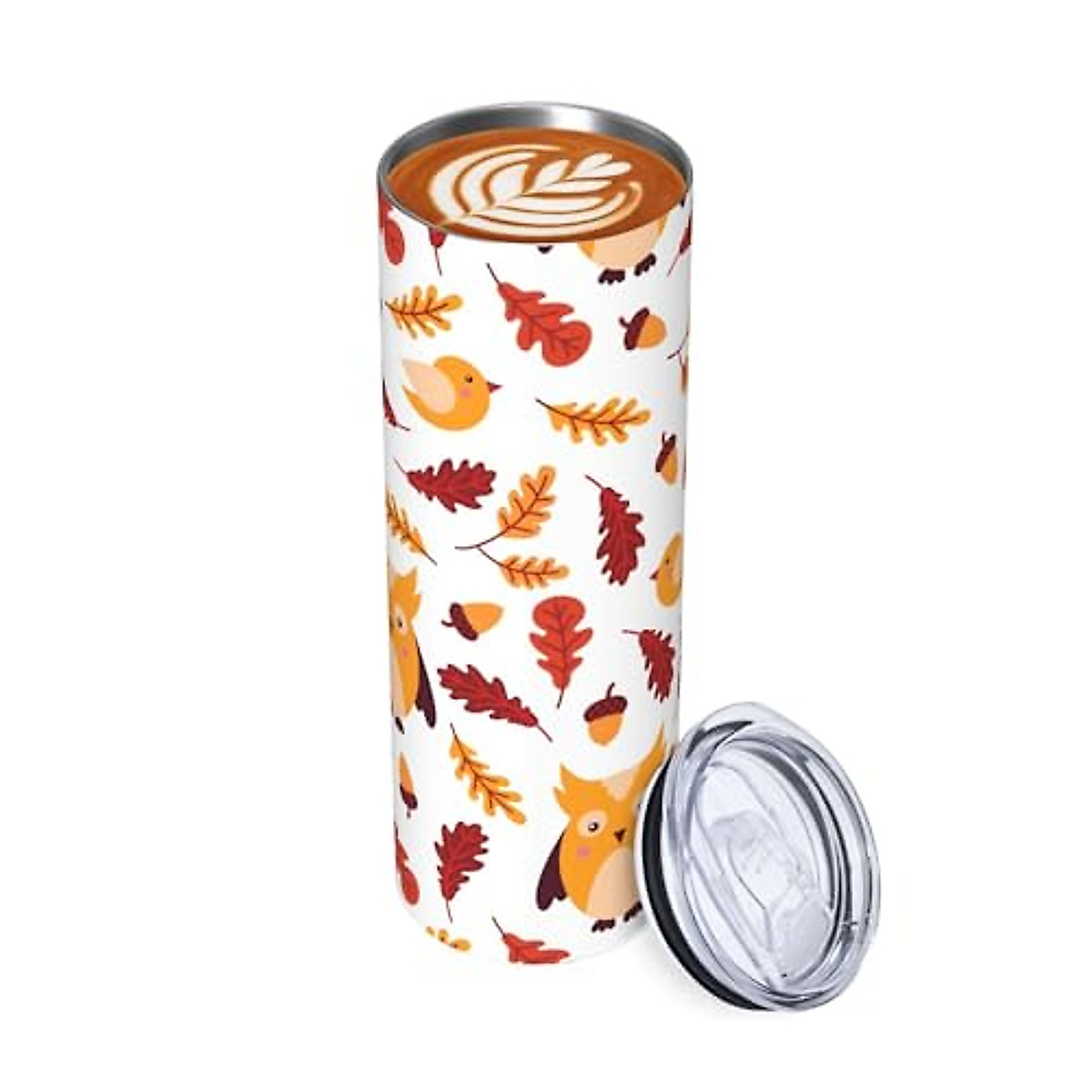 AFHYZY 20 oz Tumbler Reusable Coffee Travel Mug with Lids and Straws, Insulated Coffee Cups 20oz Stainless Steel Water Bottles Leak Proof for Home, Adults - Owl