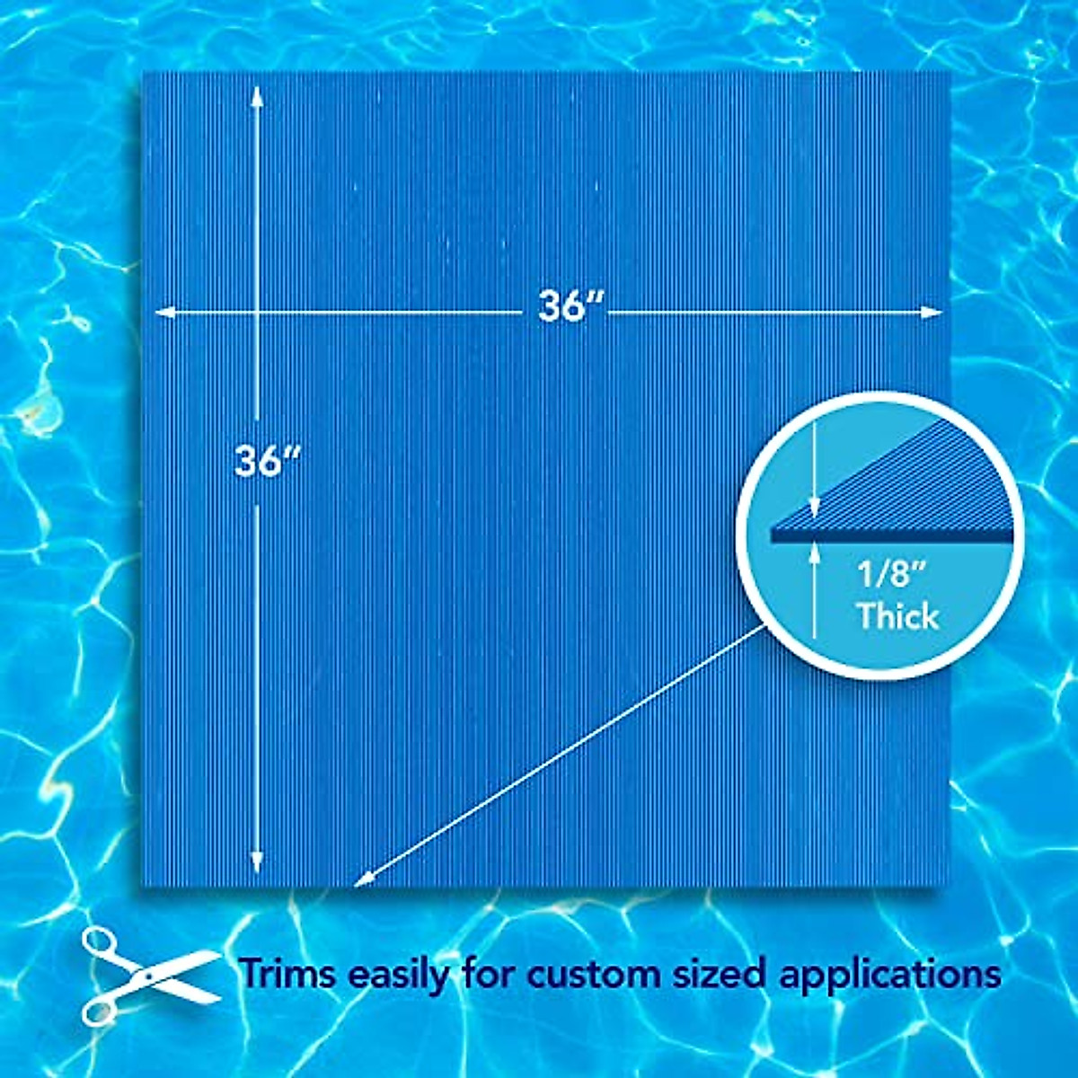 Resilia Stay-Put Swimming Pool Ladder Mat - Non-Slip, Wide Ribbed, Protective Pad, 36 Inches x 36 Inches, 0.125 Inch Thick, Powder Blue