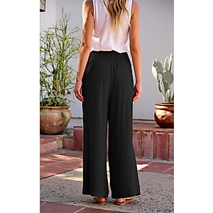 PURPEARL Palazzo Pants for Women Wide Leg High Waist Linen Trousers Stretchy Fall Casual Loose Comfy Pant with Pockets Black