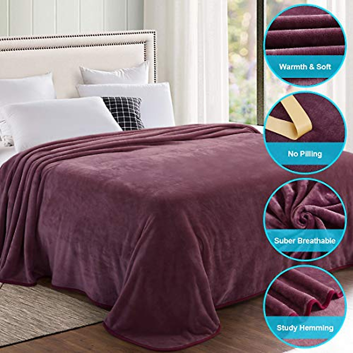 LEISURE TOWN Fleece Blanket Queen King Twin Throw Size Soft Summer Cooling Breathable Luxury Plush Travel Camping Blankets Lightweight for Sofa Couch Bed (Lavender, Queen (90" x 90"))