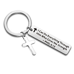 QIIER Christian Gifts I Can Do Everything Through Him Who Gives Me Strength Philippians 4:13 Keychain Christian Jewelry Gifts (silver)