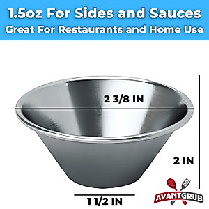 Pro-Grade Stainless Steel 1.5oz Sauce Cups 36 Pk. Reusable Stackable Metal Portion Containers for Sampling, Salad Dressing Sides or Dipping Sauces. Small Ramekin for Restaurant, Catering or Deli.