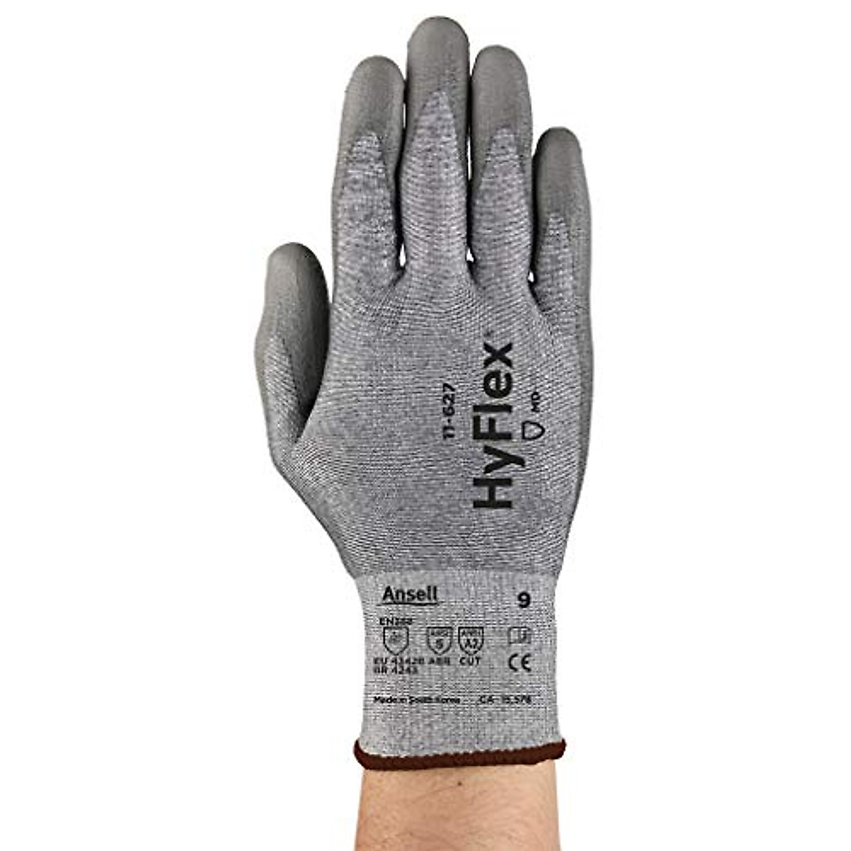 Ansell HyFlex 11-627 Lycra Light Duty Safety Glove with DSM Dyneema Technology, Abrasion/Cut Resistant, Size 10, Gray (Pack of 12 Pair)