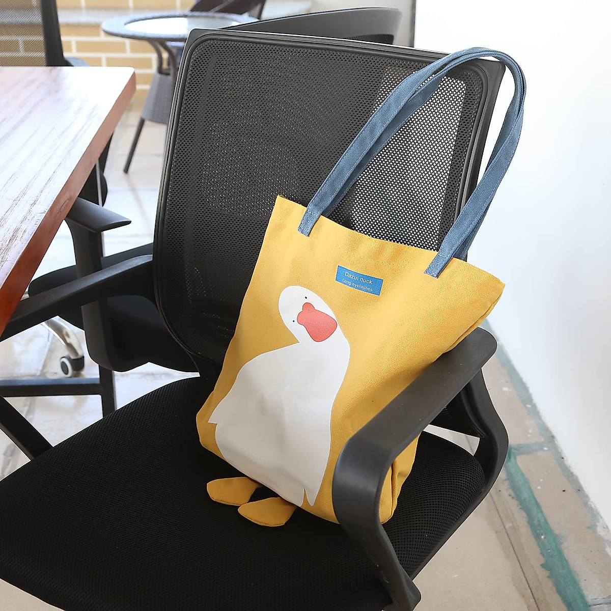 KKC HOME ACCENTS Duck Canvas Tote Bag Cute Aesthetic School Shoulder Bag Reusable Grocery Shopping Bags for Women Teacher Mother as Gifts Washable