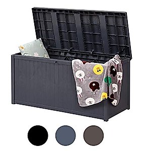 Plastic Deck Storage Container Box - Water-resistant 120 Gallon Outdoor Patio Garden Furniture, Grey, Update for Hydraulic Rods