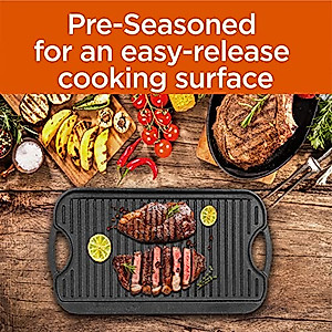 Commercial CHEF Cast Iron Griddle, Reversible Grill Griddle with Dual Handles for Stove, Oven and Outdoors