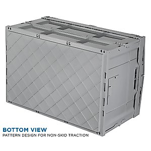 Mount-It! Collapsible Plastic Storage Crate, Folding and Stackable Utility Distribution Container with Attached Lid, 65L Liter Capacity, Pack of 1