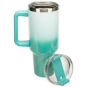 100 North | 40 oz Stainless Steel Double Wall Insulated Ombre Glitter Travel Tumbler With Handle, Straw, and Lid, Spider Web Ghost Flowers White/Teal